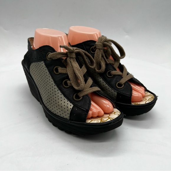 Fly London | Shoes | Fly London Yori Black Metallic Perforated Lace Up ...